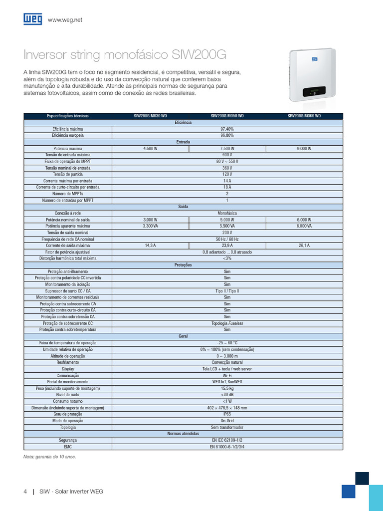 Datasheet Inversor WEG SIW200G | PDF | Quantidade | Metrologia