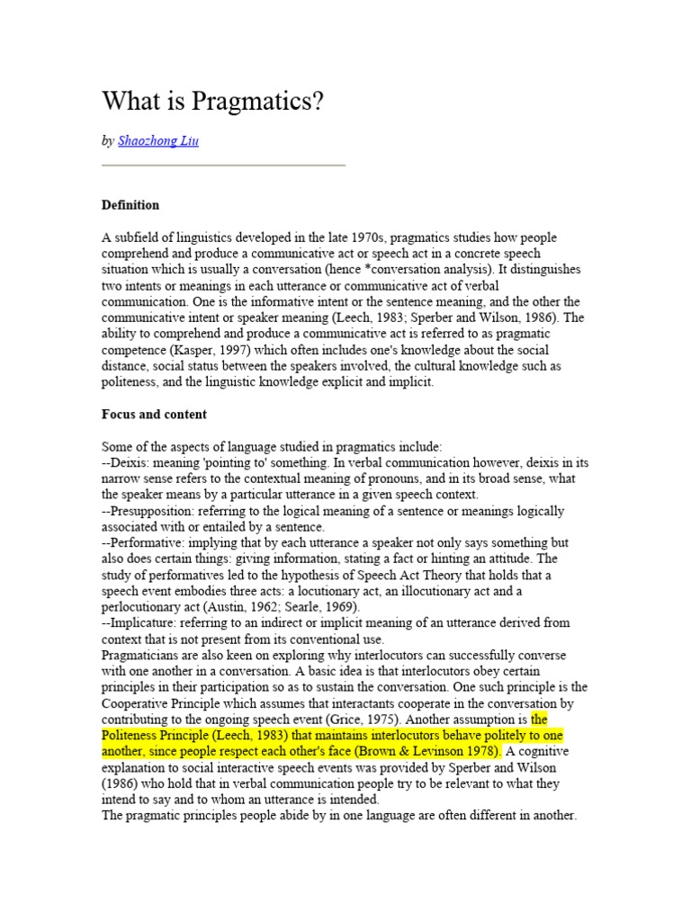 What Is Pragmatics | PDF | Second Language Acquisition | Linguistics