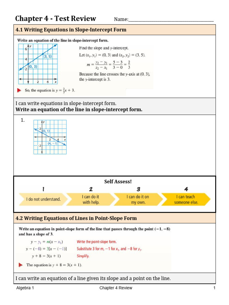 Algebra 1 - Chapter 4 Review With Worked Examples | PDF | Function (Mathematics) | Equations