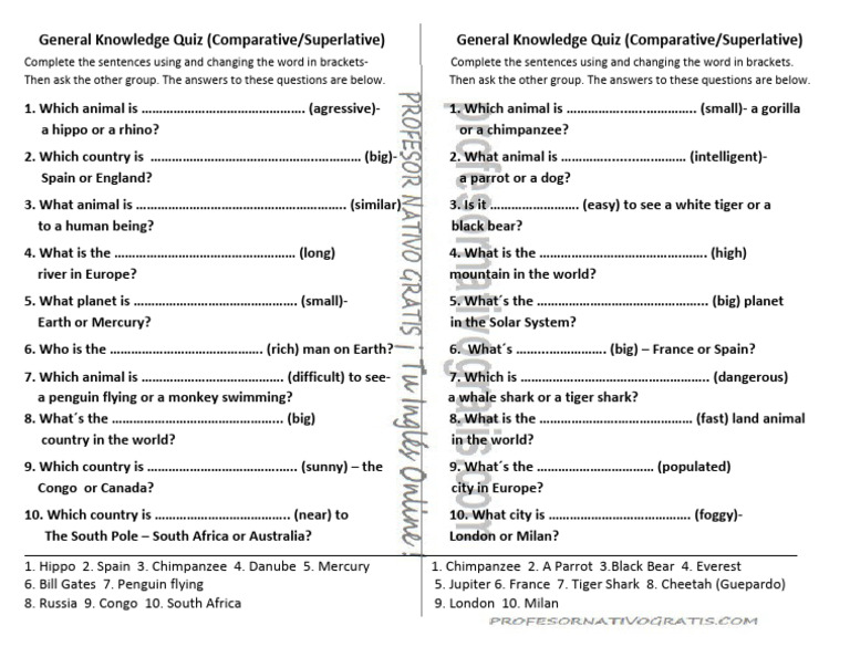 General Knowledge Quiz Comparatives | PDF