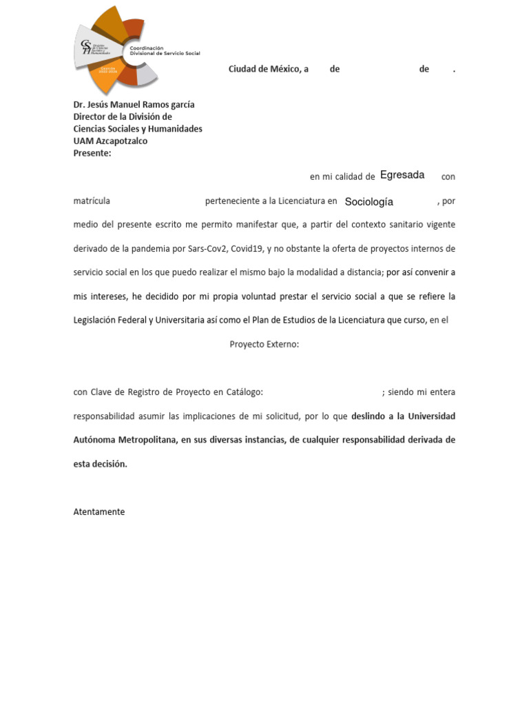 Carta Complementaria Inscripción Servicio Social Externo | PDF