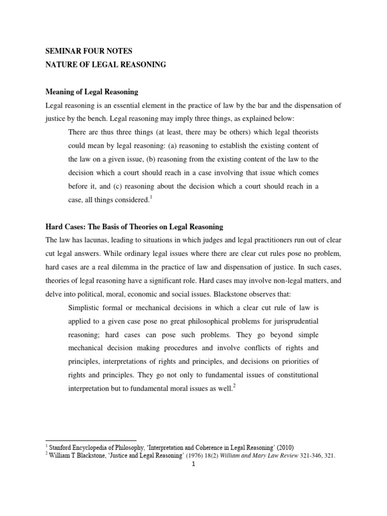 Seminar 4 Notes - Nature of Legal Reasoning | PDF | Precedent | Justice