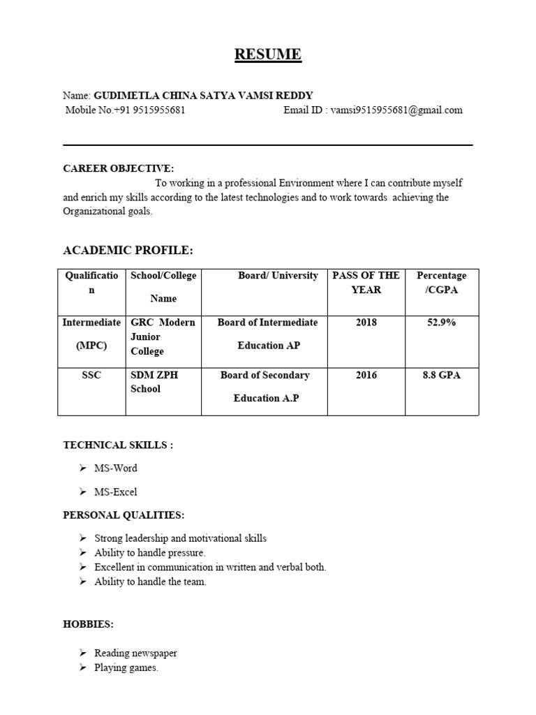 Gudimetla China Satya Vamsi Reddy | PDF