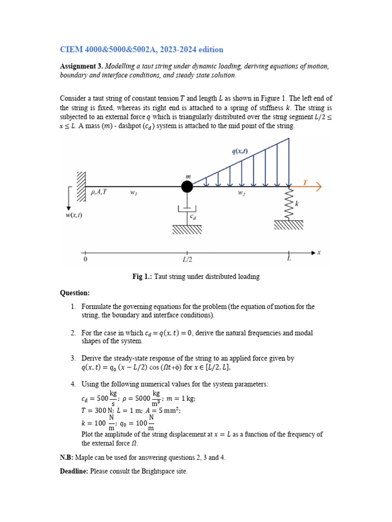 2023 - CIEM - 4000&5000&5002A - Assignment - 3 - Dynamics of A String | PDF