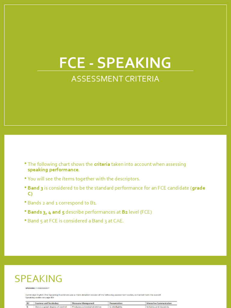 FCE Speaking Criteria Guide | PDF | Language Arts & Discipline