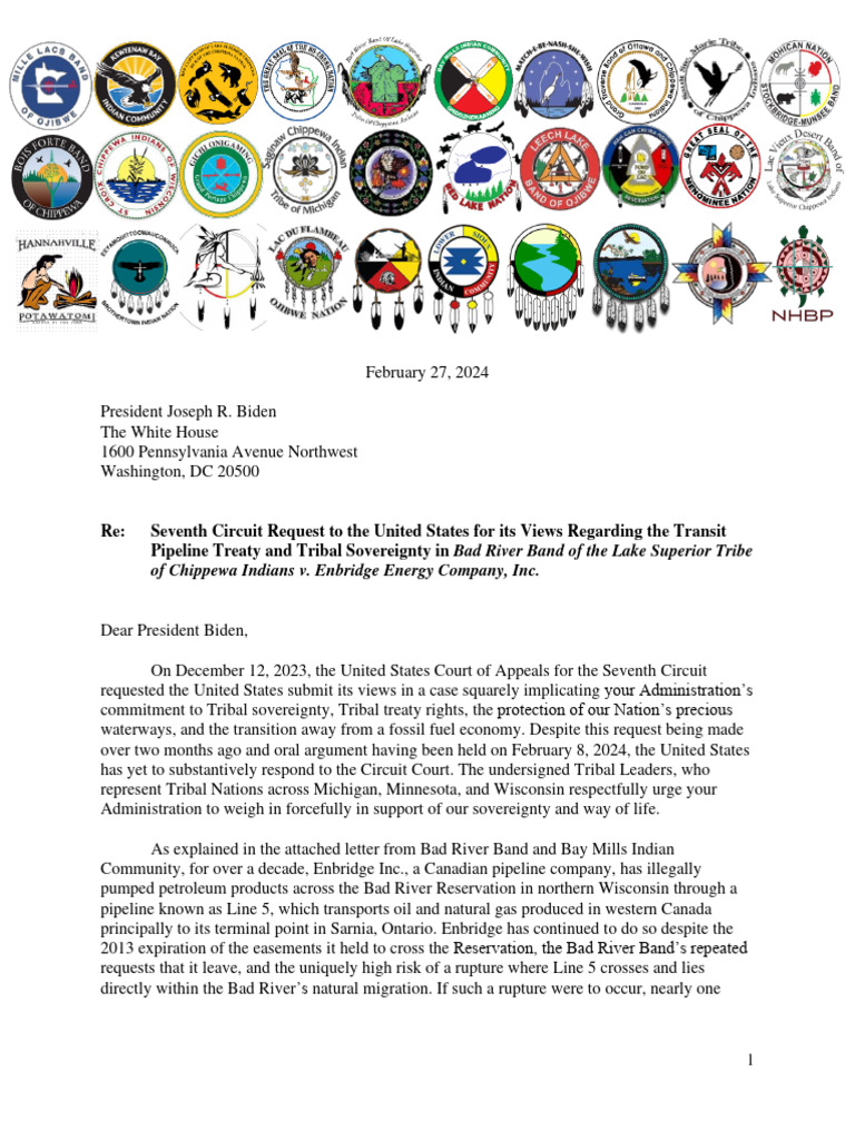 20240227line5 Tribal Biden Letter | PDF | Tribal Sovereignty In The ...