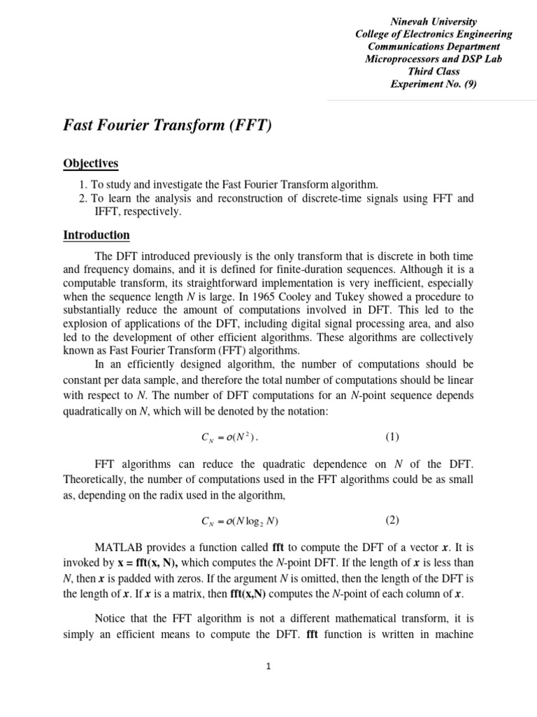 SH 9 FFT | PDF | Fast Fourier Transform | Discrete Fourier Transform