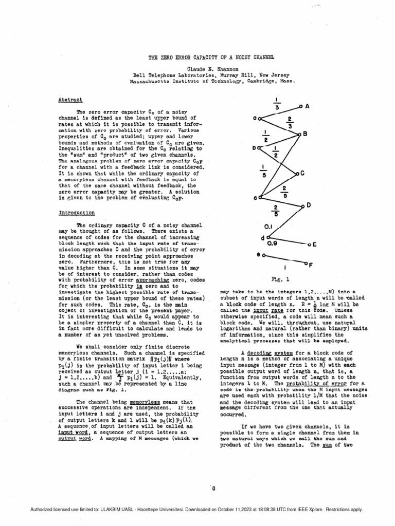 Zero Error Capacity of Noisy Channels | PDF | Mathematical Analysis ...