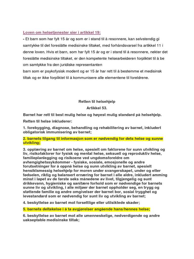 Loven Om Helsetjenester Sier I Artikkel 19 | PDF