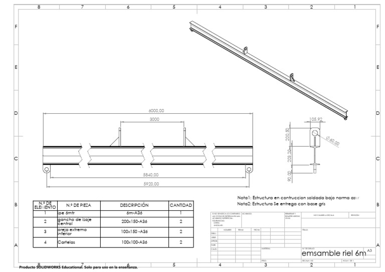 Emsamble Riel 6m en Estructura A36 | PDF