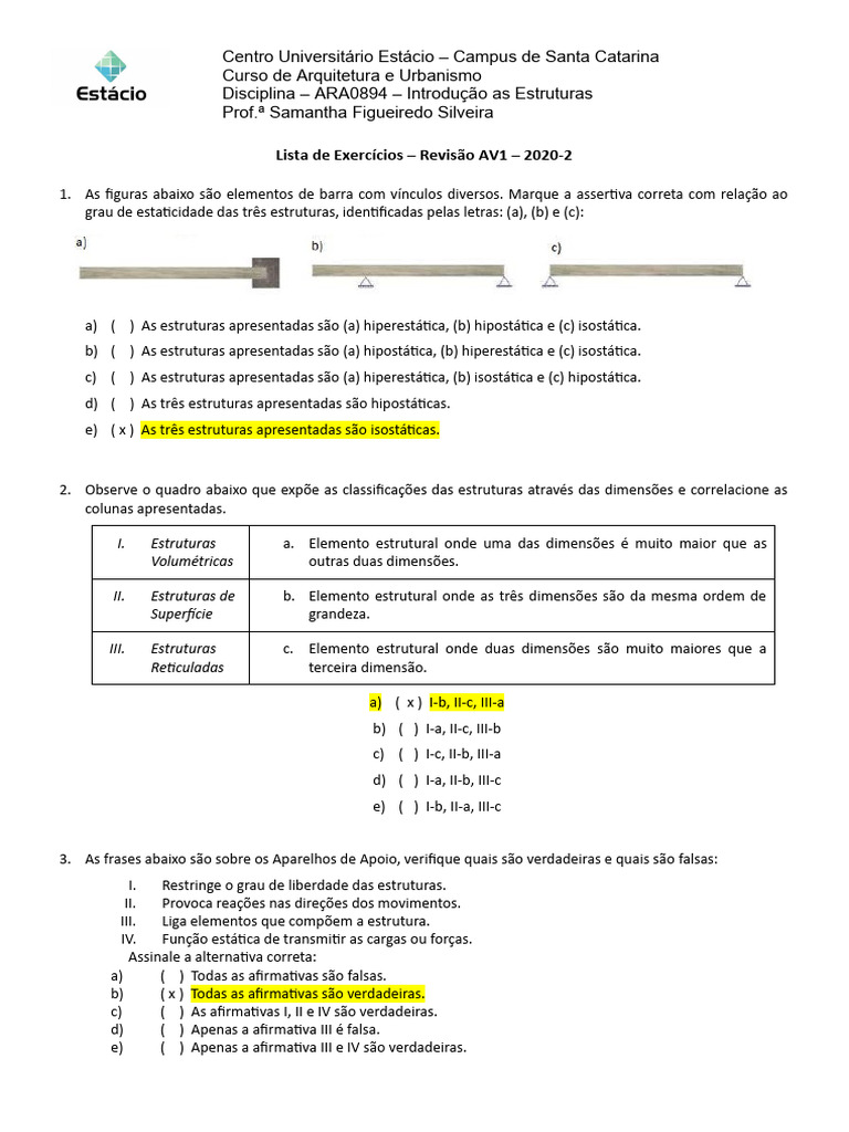 Exercicios Revisão AV1 Introducao Estruturas | PDF | Ductilidade | Mecânica