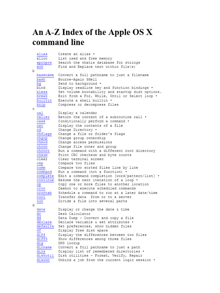 An A-Z Index of The Apple OS X Command Line | PDF | Computer File | File System