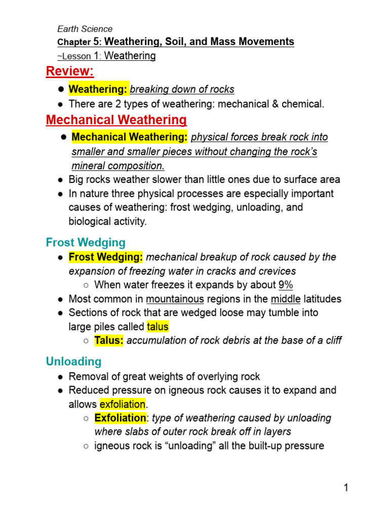 Weathering Processes in Earth Science | PDF | Weathering | Rock (Geology)