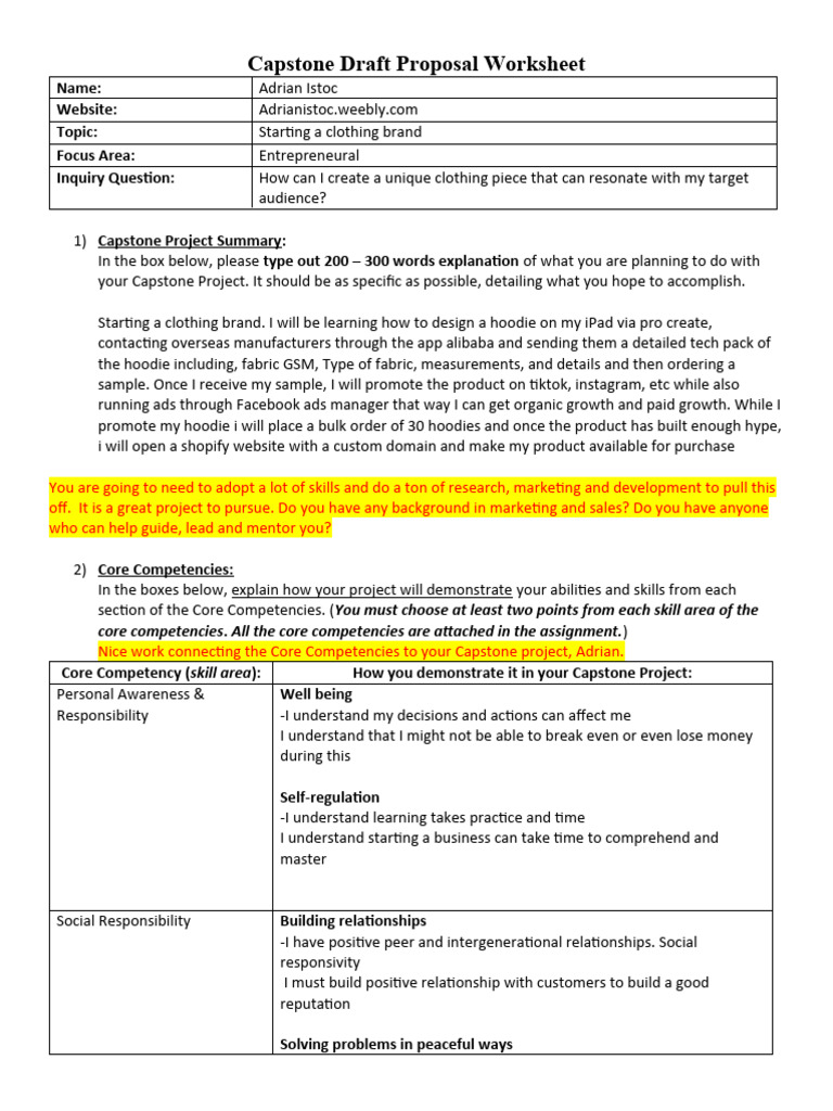 CLC 12 - Capstone Draft Proposal Worksheet | PDF