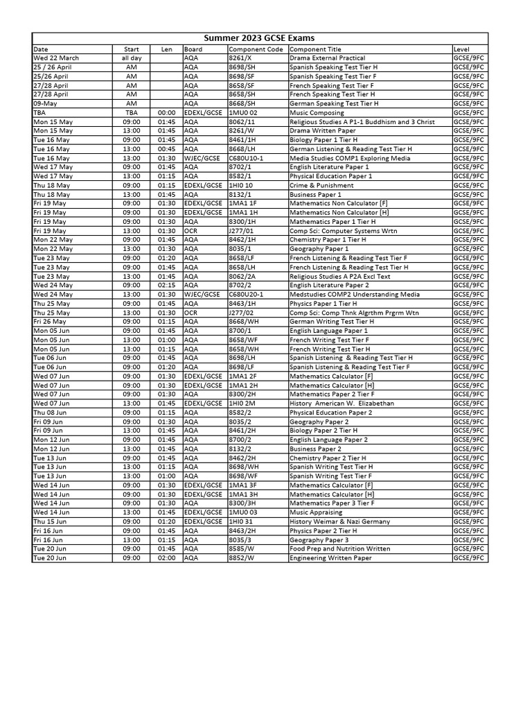 GCSE Exam Timetable 2023 | PDF | Secondary Education | Student ...
