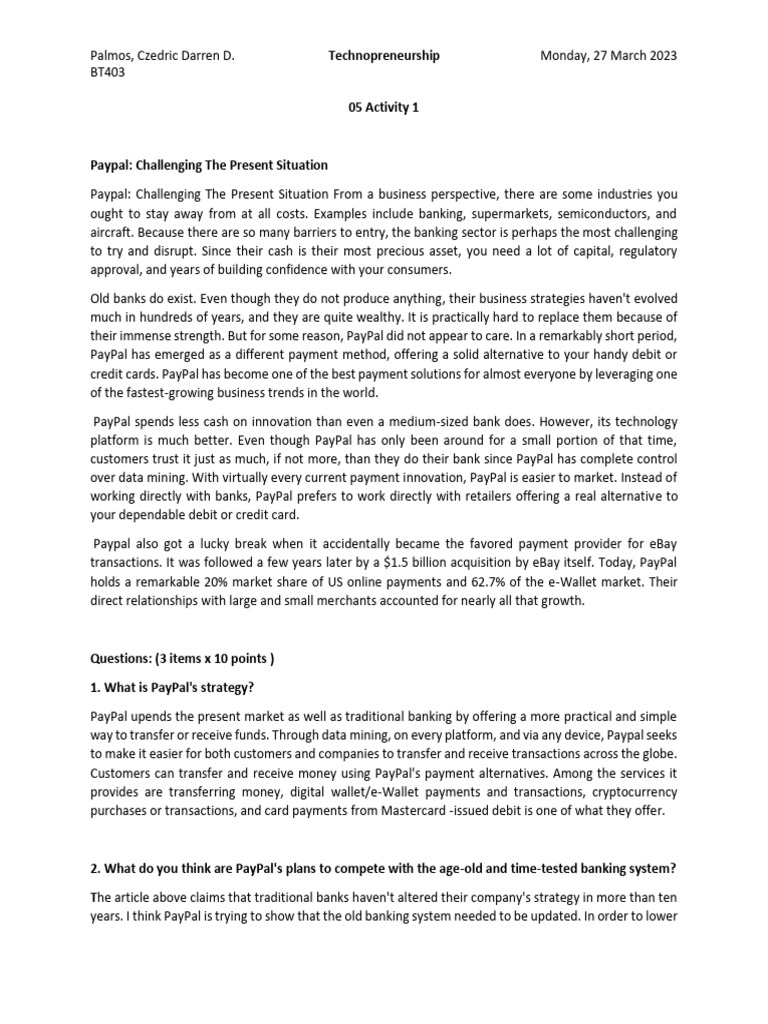 05 Activity 1 in TECHNO | PDF | Pay Pal | Banks