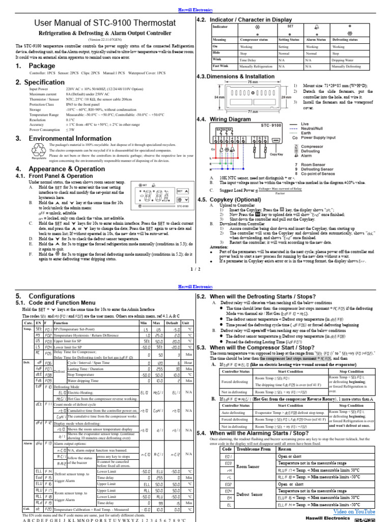 User Manual of STC 9100 Thermostat 2021 Version From Haswill Electronics | PDF | Refrigerator ...