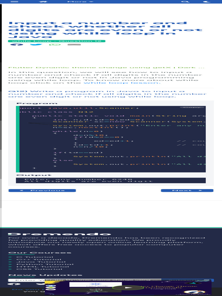Input A Number and Check Whether All Digits Are Even or Not Using While Loop in Java Dremendo ...
