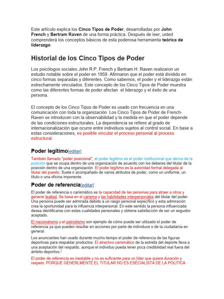 Categorias de Poder | PDF | Liderazgo | Experiencia