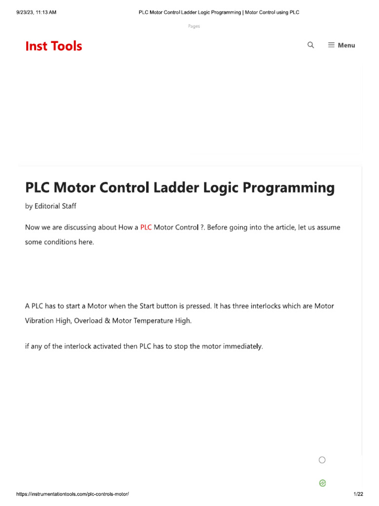 PLC Based MOTOR Operating Sequence | PDF