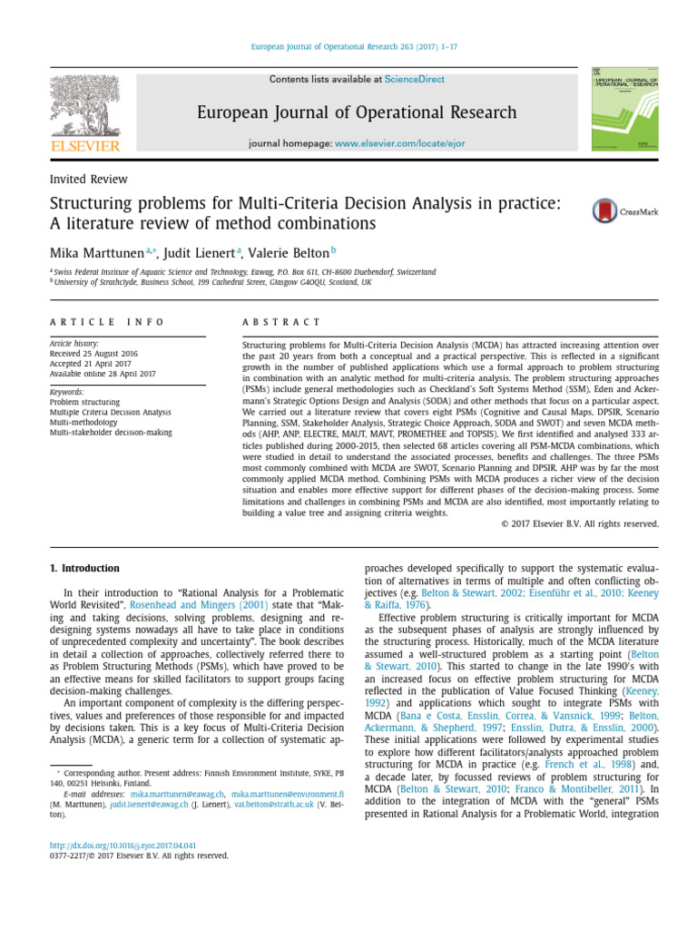 Structuring Problems For Multi-Criteria Decision Analysis in Practice A Literatu | PDF ...