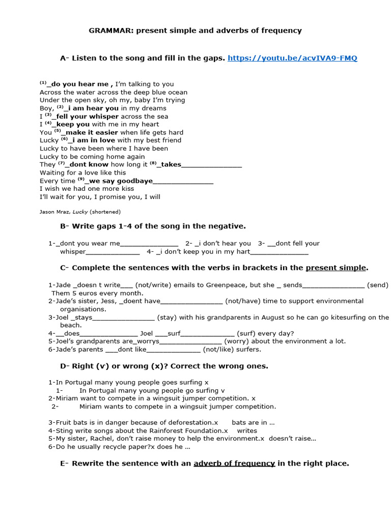 Present Simple and Adverbs of Frequency 2 | PDF | Grammar | Syntax