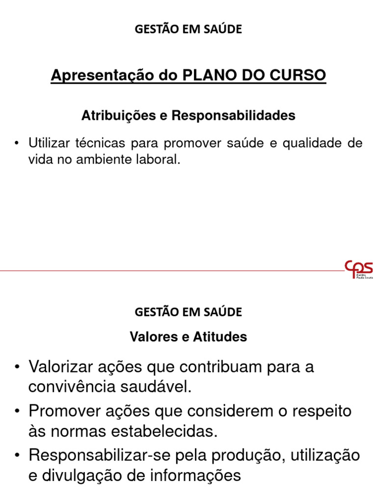 1° AULA - GSO - Apresentação Das BT - 2024 | PDF | Segurança e saúde ...