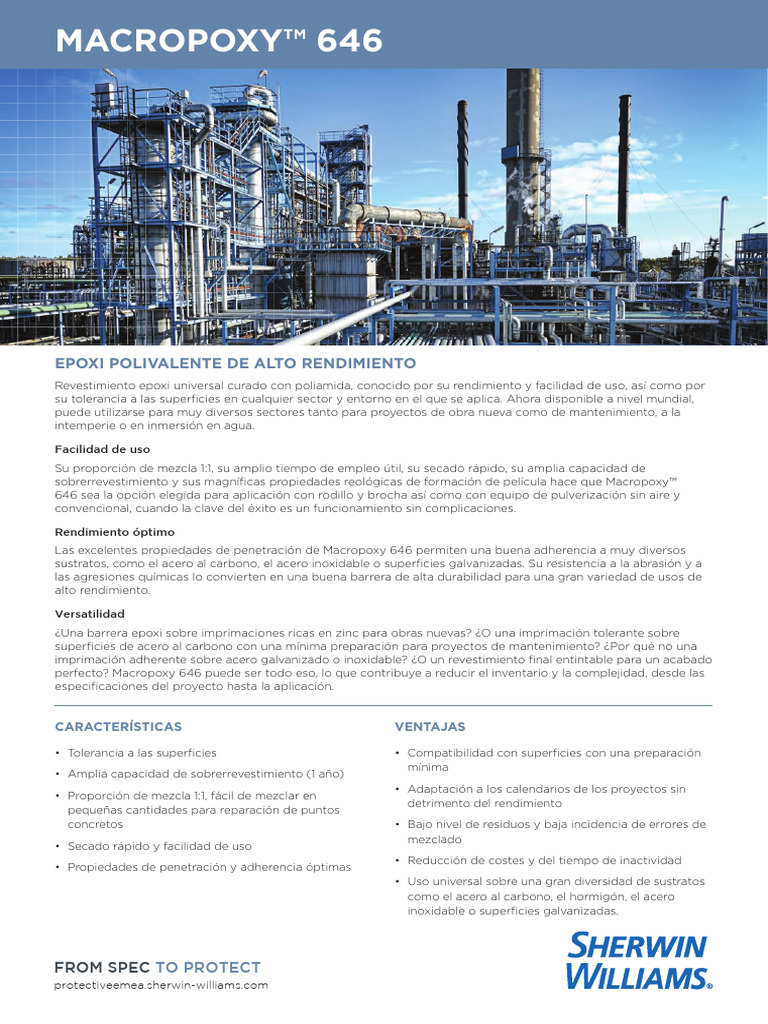 Macropoxy 646 Product Information Sherwin Williams Spanish | PDF ...