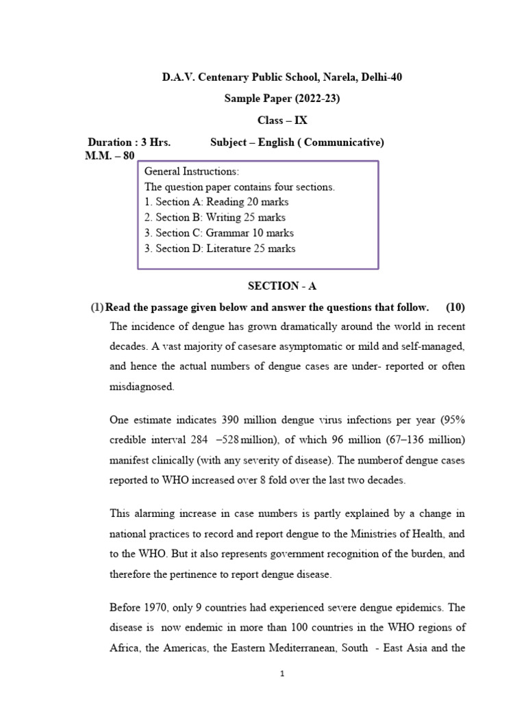 DAV Narela Sample Paper Class IX | PDF