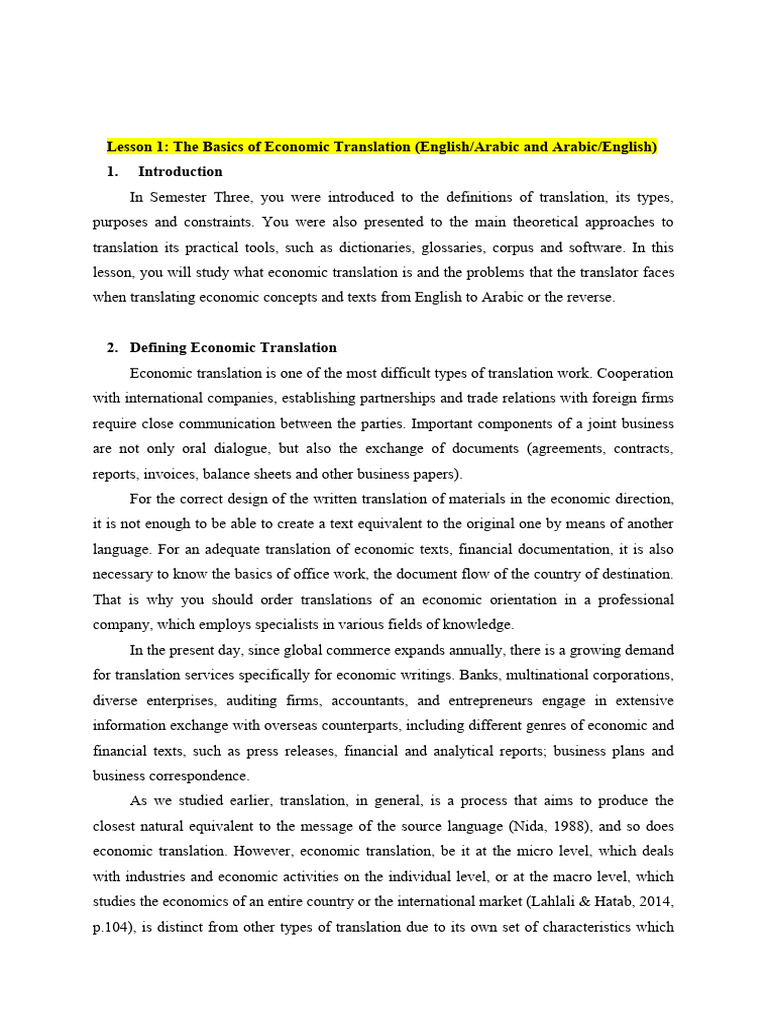Lesson 1 The Basics of Economic Translation | PDF | Translations ...