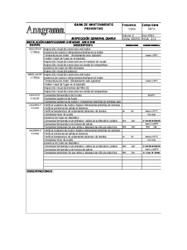 Gama de Mtto Preventivo Industrial | PDF