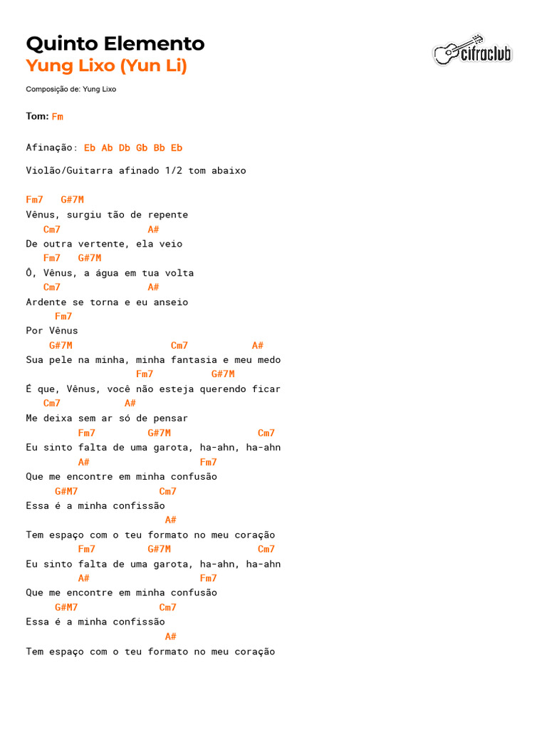 Cifra Club - Yung Lixo (Yun Li) - Quinto Elemento | PDF