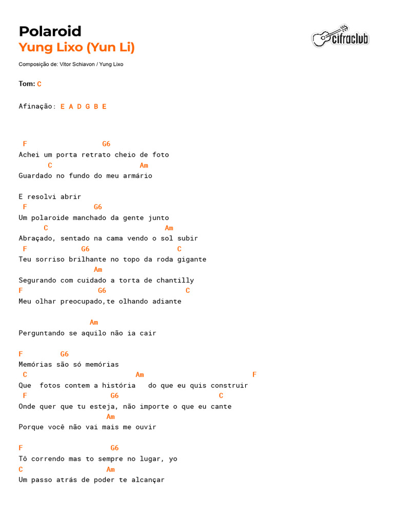 Cifra Club - Yung Lixo (Yun Li) - Polaroid | PDF | Amor