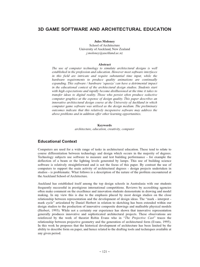 3D Game Software and Architectural Education | PDF | 3 D Computer Graphics | Software