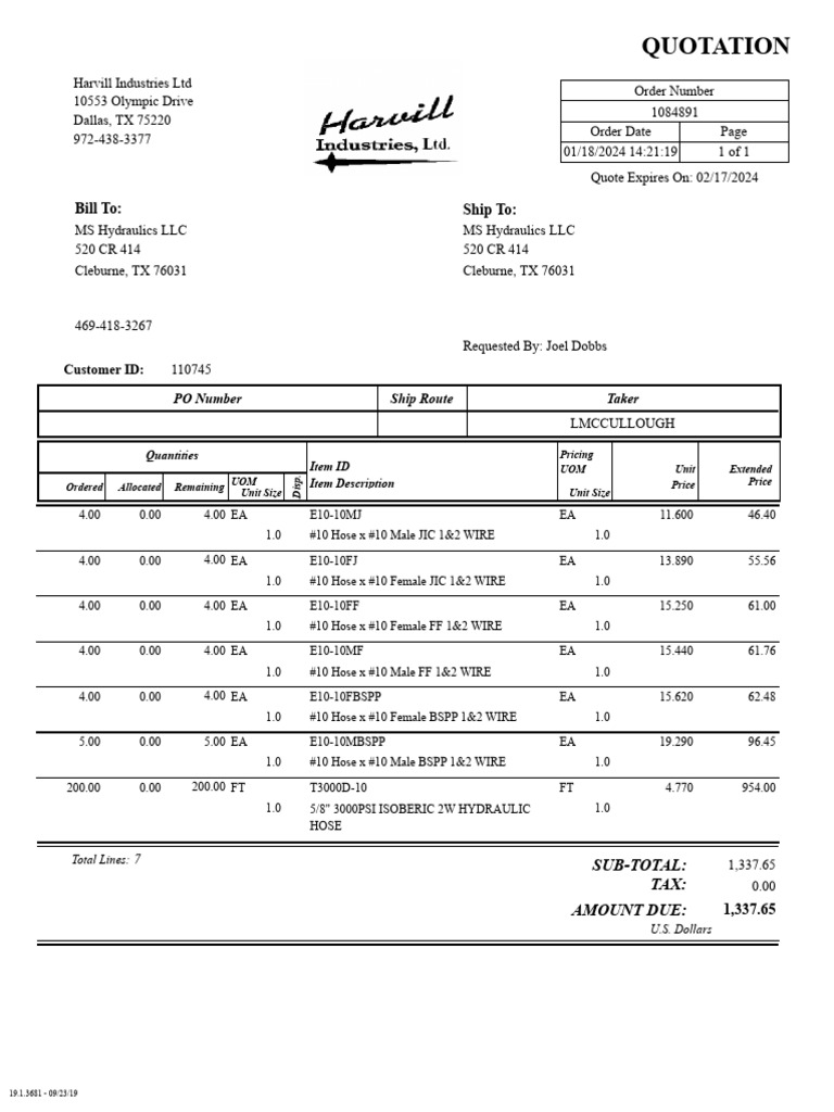 Quotation: Bill To: Ship To | PDF