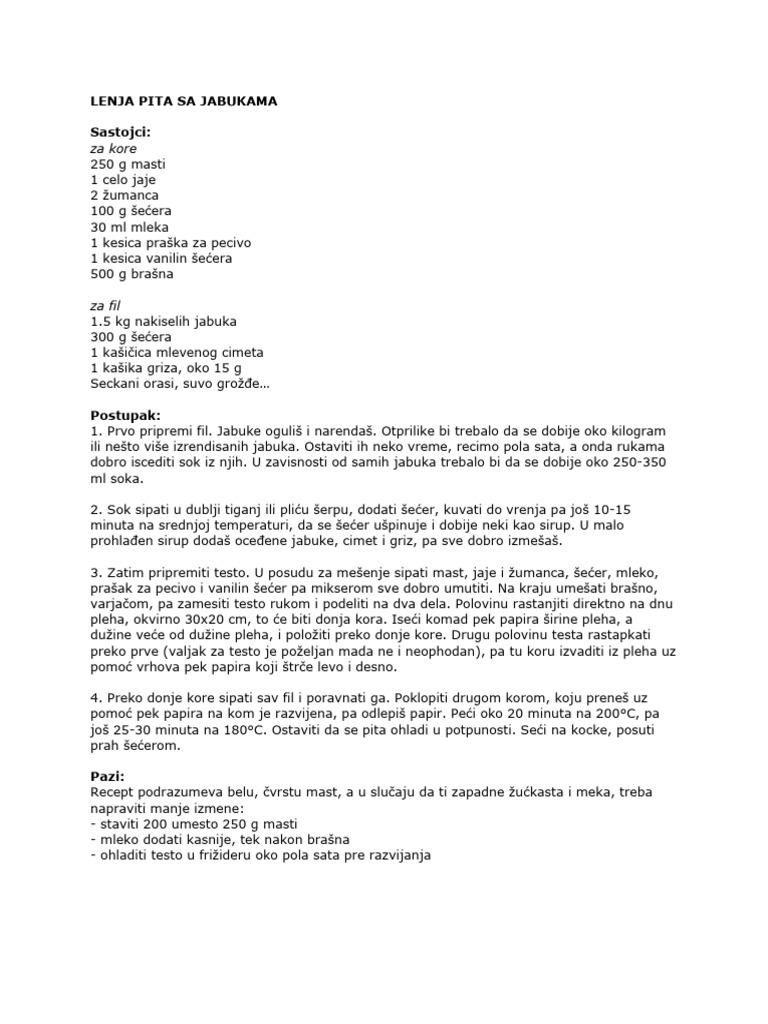 Recept Lenja Pita Sa Jabukama | PDF