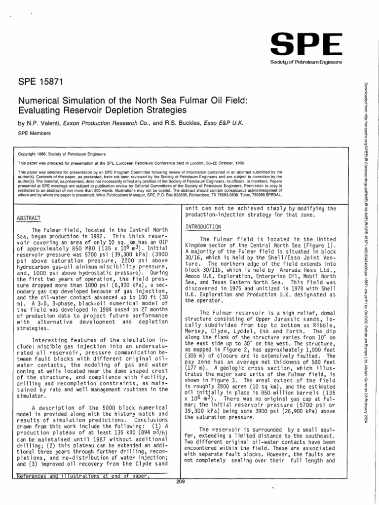 Numerical Simulation of The North Sea Fulmar Oil Field Evaluating ...