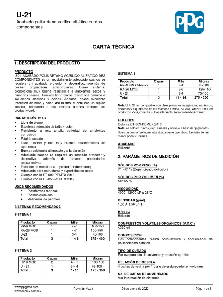 Carta Tecnica U-21 | PDF | Química | Materiales
