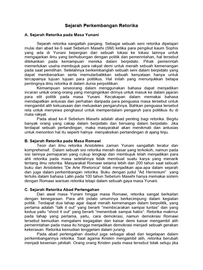 Sejarah Perkembangan Retorika | PDF