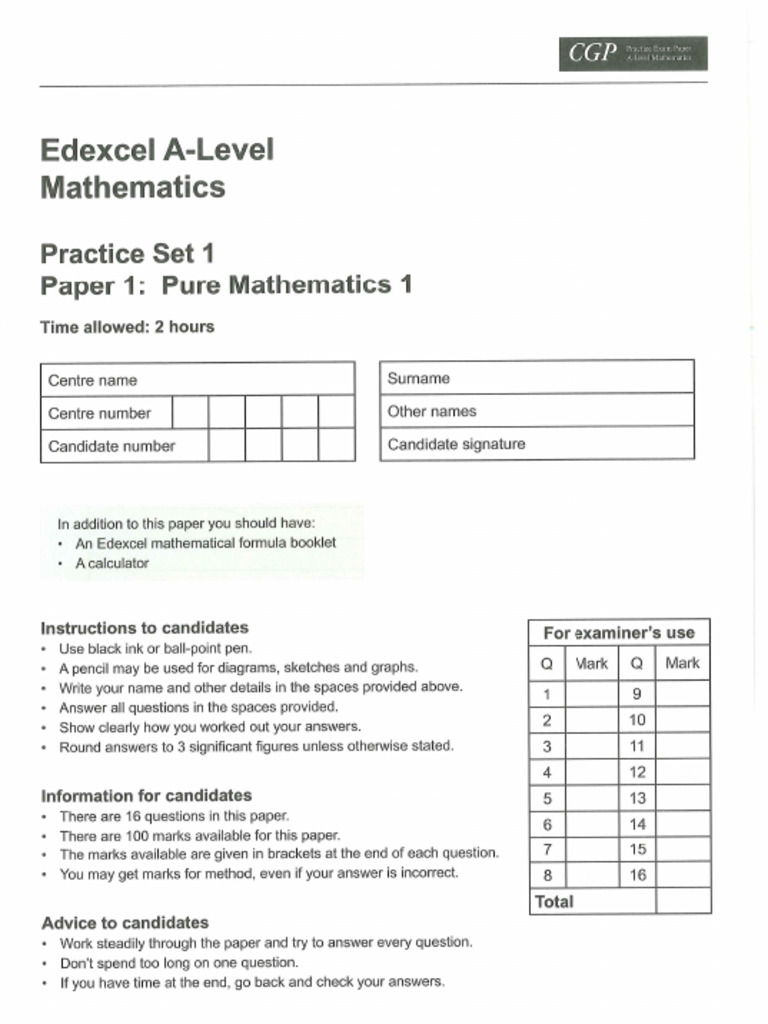 Set 1 Paper 1 - Pure 1 | PDF