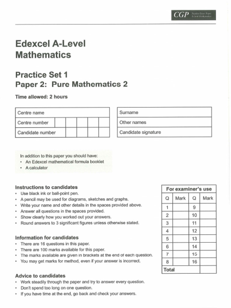 Set 1 Paper 2 - Pure 2 | PDF