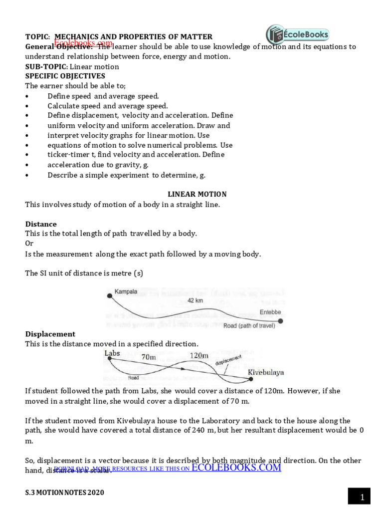 S3 Motion Notes | PDF | Acceleration | Velocity