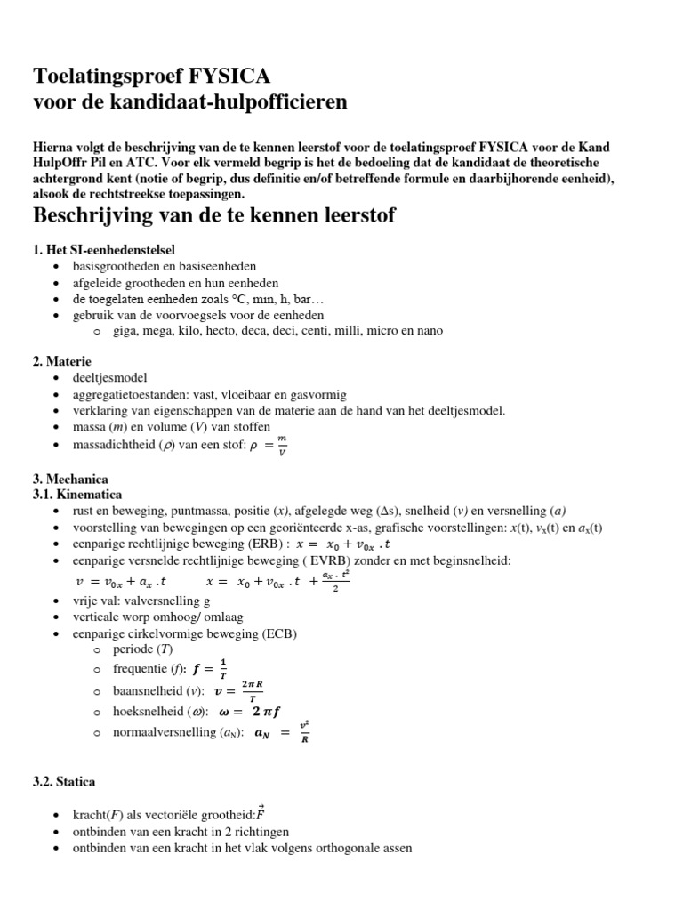 Te Kennen Leerstof Fysica | PDF