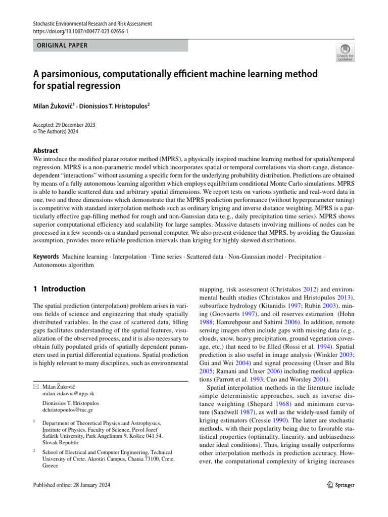 A Parsimonious, Computationally Efficient Machine Learning Method For Spatial Regression | PDF ...