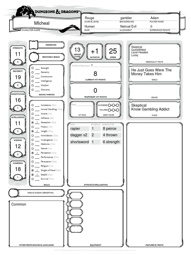 Dnd Character Sheet Micheal Pdf 