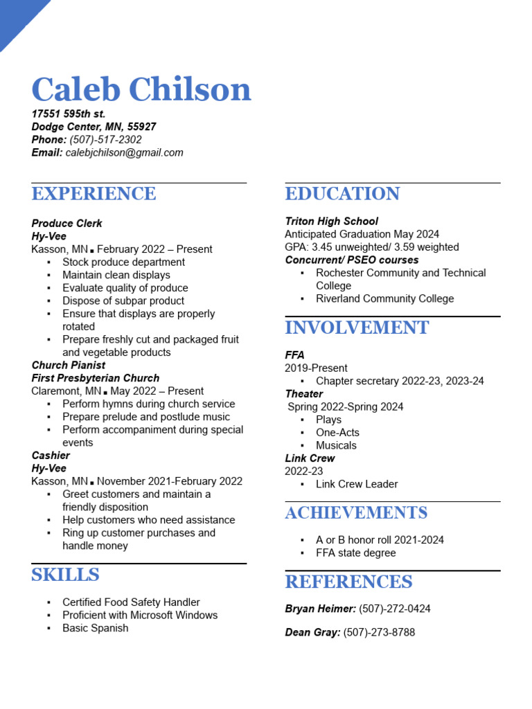 Caleb Chilson's Resume Summary | PDF