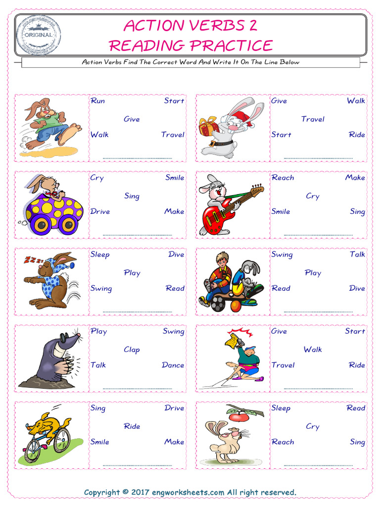 Action Verbs Find The Correct Word and Write It On The Line Below 7290 ...