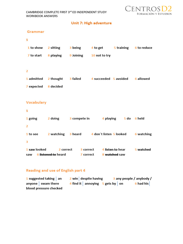 Complete First b2 Unit 7 0 | PDF