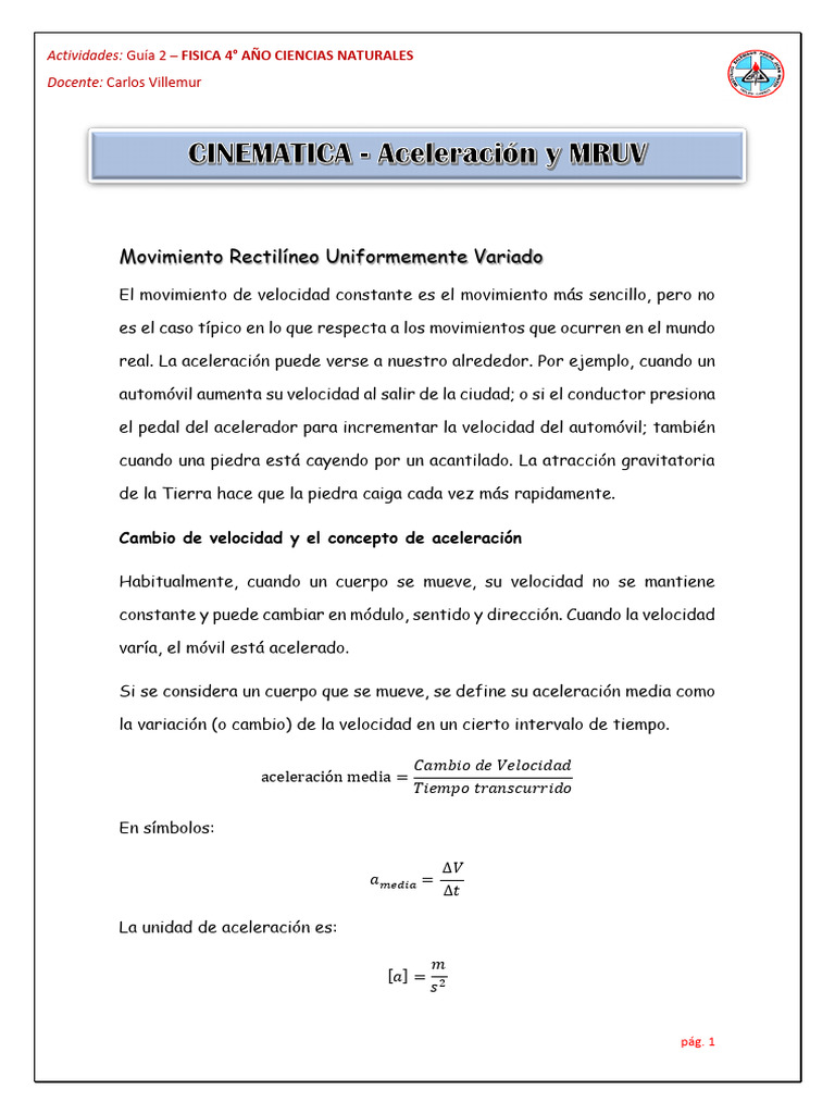 Guia 2-Cinematica Aceleracion y MRUV | PDF | Aceleración | Velocidad