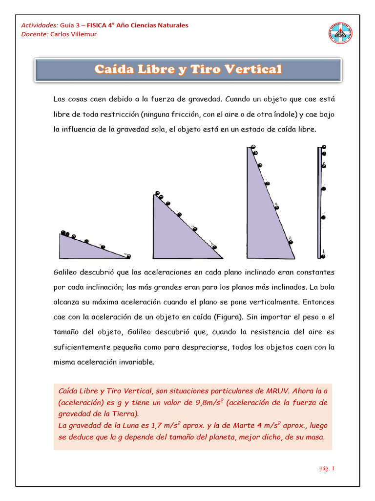 Guia 3-Caida Libre y Tiro Vertical | PDF | Gravedad | Fuerza